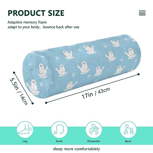 Vnurnrn Cute Cartoon Seal Pup Neck Support Pillow Round Neck Roll Bolster Cylinder Pillow Cervical Pillows Back Pillow for Leg Knee Back Head Support for Work Women Men Traveling Headrest