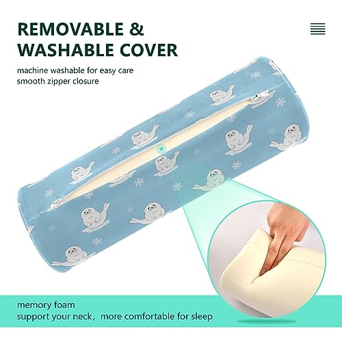 Vnurnrn Cute Cartoon Seal Pup Neck Support Pillow Round Neck Roll Bolster Cylinder Pillow Cervical Pillows Back Pillow for Leg Knee Back Head Support for Work Women Men Traveling Headrest