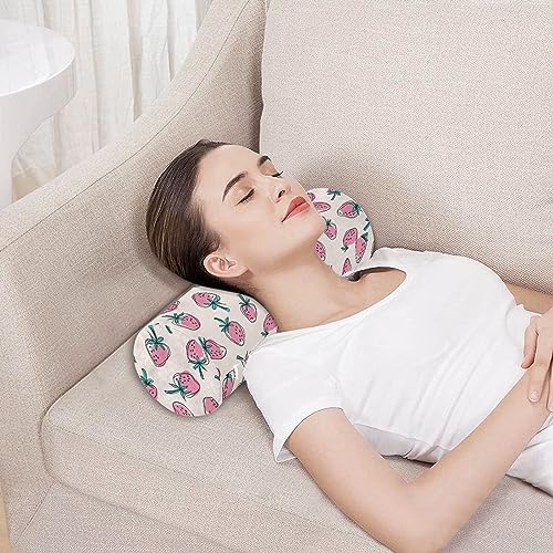 Vnurnrn Pink Strawberry Green Leaves Neck Support Pillow Round Neck Roll Bolster Cylinder Pillow Cervical Pillows Knee Pillow for Leg Knee Back Head Support for Camp Study Work Men