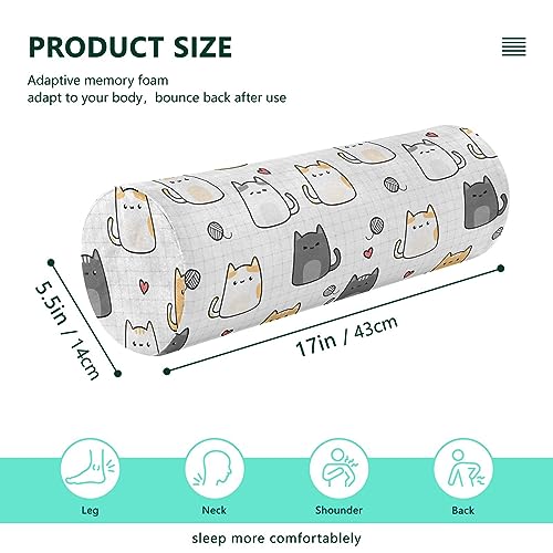 Vnurnrn Cute Cat Cartoon Neck Support Pillow Round Neck Roll Bolster Cylinder Pillow Cervical Pillows Bolster Pillow for Leg Knee Back Head Support for Work Women Men Traveling Headrest