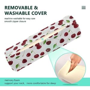 Vnurnrn Red Cherry White Neck Support Pillow Round Neck Roll Bolster Cylinder Pillow Cervical Pillows Memory Foam Pillow for Leg Knee Back Head Support for Gifts Camp Study Work