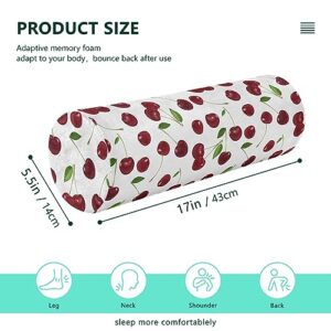 Vnurnrn Red Cherry White Neck Support Pillow Round Neck Roll Bolster Cylinder Pillow Cervical Pillows Memory Foam Pillow for Leg Knee Back Head Support for Gifts Camp Study Work