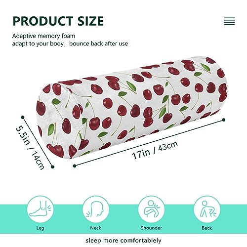 Vnurnrn Red Cherry White Neck Support Pillow Round Neck Roll Bolster Cylinder Pillow Cervical Pillows Memory Foam Pillow for Leg Knee Back Head Support for Gifts Camp Study Work