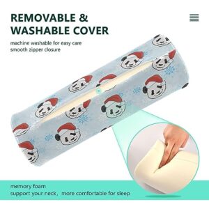 Vnurnrn Panda in A Santa Hat Neck Support Pillow Round Neck Roll Bolster Cylinder Pillow Cervical Pillows Body Pillow for Leg Knee Back Head Support for Work Men Women Bed