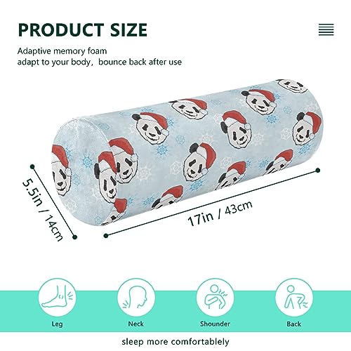 Vnurnrn Panda in A Santa Hat Neck Support Pillow Round Neck Roll Bolster Cylinder Pillow Cervical Pillows Body Pillow for Leg Knee Back Head Support for Work Men Women Bed