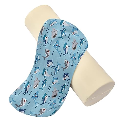 Vnurnrn Shark Water Blue Neck Support Pillow Round Neck Roll Bolster Cylinder Pillow Cervical Pillows Arm Pillow for Leg Knee Back Head Support for Gifts Camp Study Work