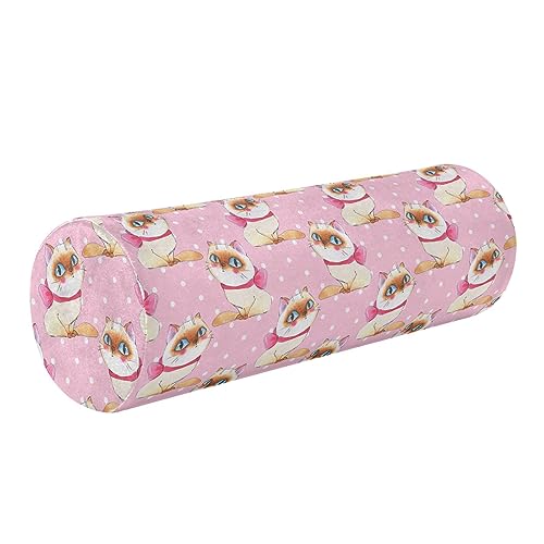 Vnurnrn Cute Cat Neck Support Pillow Round Neck Roll Bolster Cylinder Pillow Cervical Pillows Knee Pillow for Leg Knee Back Head Support for Gifts Camp Study Work