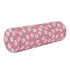 vnurnrn pink spring daisy neck support pillow round neck roll bolster cylinder pillow cervical pillows knee pillow for leg knee back head support for work women men traveling headrest