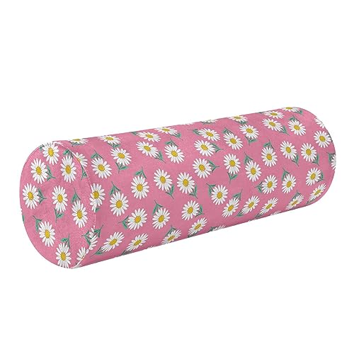 Vnurnrn Pink Spring Daisy Neck Support Pillow Round Neck Roll Bolster Cylinder Pillow Cervical Pillows Knee Pillow for Leg Knee Back Head Support for Work Women Men Traveling Headrest