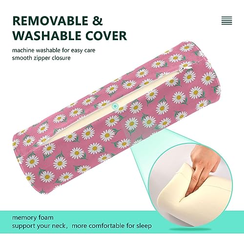 Vnurnrn Pink Spring Daisy Neck Support Pillow Round Neck Roll Bolster Cylinder Pillow Cervical Pillows Knee Pillow for Leg Knee Back Head Support for Work Women Men Traveling Headrest