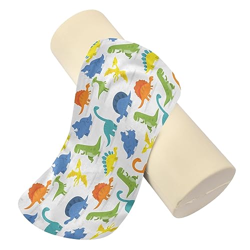 Vnurnrn Cartoon Dinosaurs Neck Support Pillow Round Neck Roll Bolster Cylinder Pillow Cervical Pillows Memory Foam Pillow for Leg Knee Back Head Support for Bedroom Camp Work Women Men