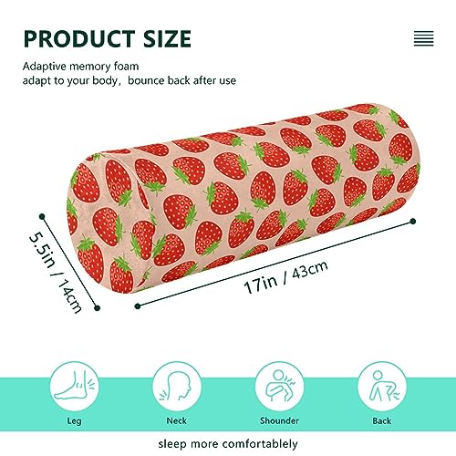 Vnurnrn Cartoon Pink Strawberry Neck Support Pillow Round Neck Roll Bolster Cylinder Pillow Cervical Pillows Leg Pillow for Leg Knee Back Head Support for Work Women Men Traveling Headrest