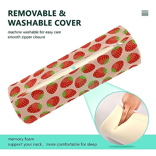 Vnurnrn Cartoon Pink Strawberry Neck Support Pillow Round Neck Roll Bolster Cylinder Pillow Cervical Pillows Leg Pillow for Leg Knee Back Head Support for Work Women Men Traveling Headrest