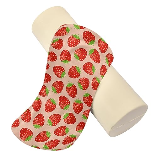 Vnurnrn Cartoon Pink Strawberry Neck Support Pillow Round Neck Roll Bolster Cylinder Pillow Cervical Pillows Leg Pillow for Leg Knee Back Head Support for Work Women Men Traveling Headrest