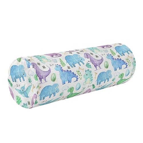 Vnurnrn Little Dinosaurs Neck Support Pillow Round Neck Roll Bolster Cylinder Pillow Cervical Pillows Travel Pillow for Leg Knee Back Head Support for Gifts Camp Study Work