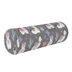 vnurnrn cartoon llama alpaca neck support pillow round neck roll bolster cylinder pillow cervical pillows knee pillow for leg knee back head support for camp study work men