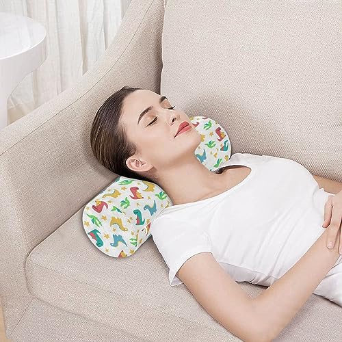 Vnurnrn Dinosaurs Neck Support Pillow Round Neck Roll Bolster Cylinder Pillow Cervical Pillows Body Pillow for Leg Knee Back Head Support for Work Women Men Traveling Headrest