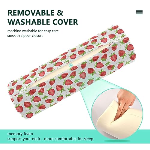 Vnurnrn Fruits Strawberry Neck Support Pillow Round Neck Roll Bolster Cylinder Pillow Cervical Pillows Body Pillow for Leg Knee Back Head Support for Work Women Men Traveling Headrest