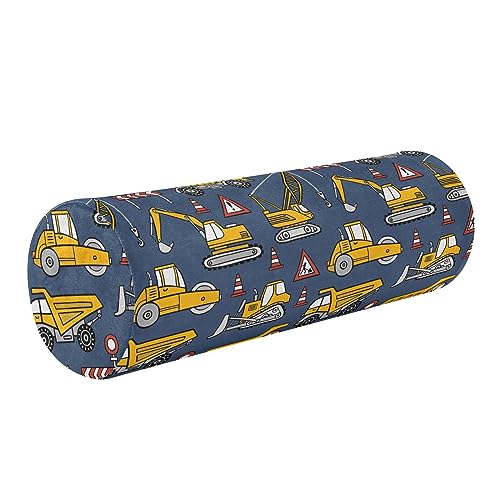 Vnurnrn Dark Blue Construction Cars Neck Support Pillow Round Neck Roll Bolster Cylinder Pillow Cervical Pillows Arm Pillow for Leg Knee Back Head Support for Bedroom Camp Work Women Men