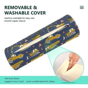 Vnurnrn Dark Blue Construction Cars Neck Support Pillow Round Neck Roll Bolster Cylinder Pillow Cervical Pillows Arm Pillow for Leg Knee Back Head Support for Bedroom Camp Work Women Men