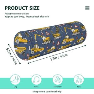 Vnurnrn Dark Blue Construction Cars Neck Support Pillow Round Neck Roll Bolster Cylinder Pillow Cervical Pillows Arm Pillow for Leg Knee Back Head Support for Bedroom Camp Work Women Men