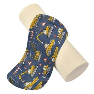 Vnurnrn Dark Blue Construction Cars Neck Support Pillow Round Neck Roll Bolster Cylinder Pillow Cervical Pillows Arm Pillow for Leg Knee Back Head Support for Bedroom Camp Work Women Men