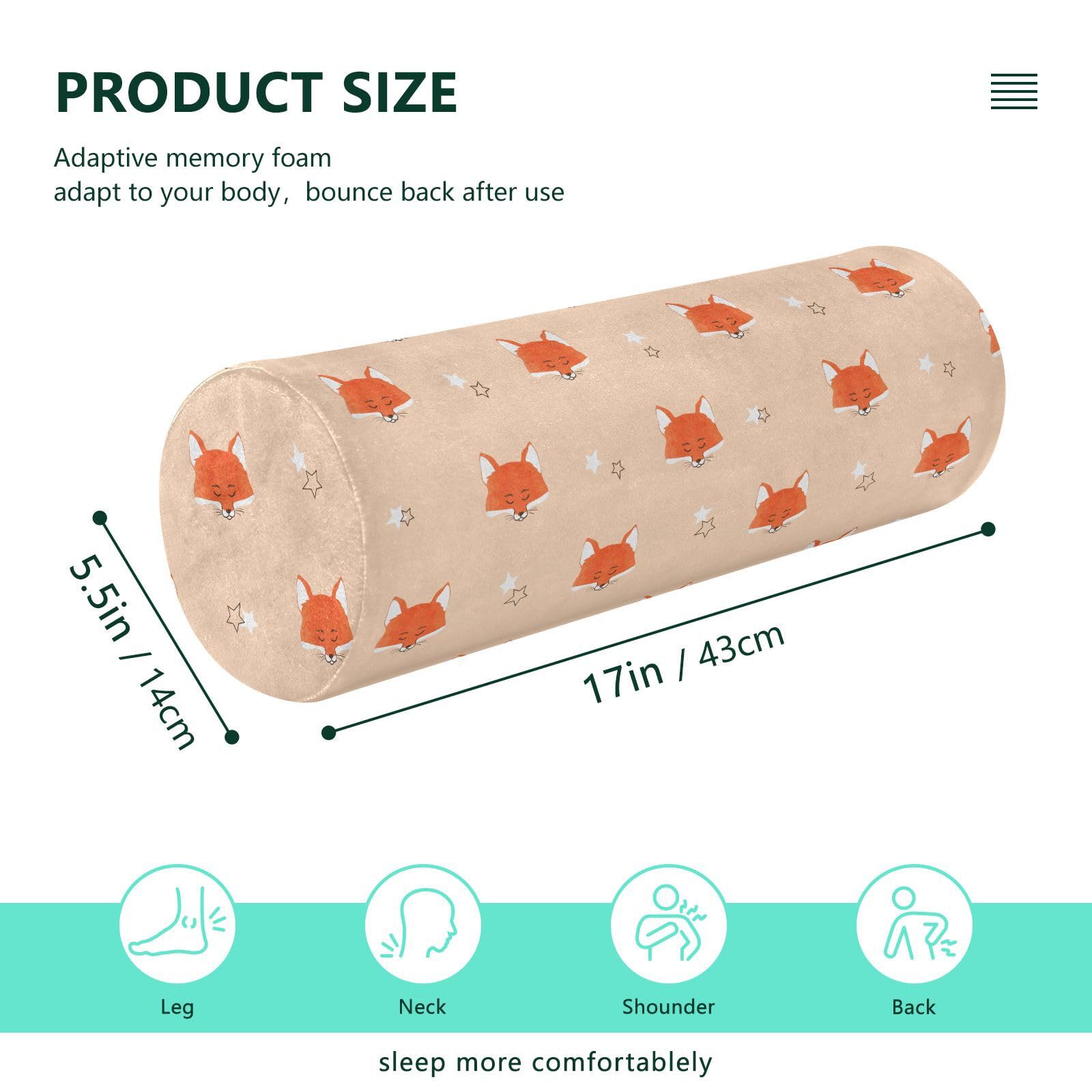 Vnurnrn Foxes Neck Support Pillow Round Neck Roll Bolster Cylinder Pillow Cervical Pillows Knee Pillow for Leg Knee Back Head Support for Bedroom Camp Work Women Men