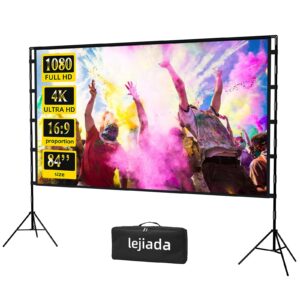 upgraded projector screen with stand portable projection screen lejiada 16:9 4k hd projections movies screen with carry bag for indoor outdoor home theater backyard cinema travel