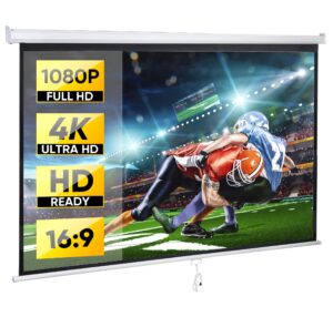 zeny projector screen pull down 80 inch 16:9 hd projection screen folding home theater portable indoor outdoor movie screen