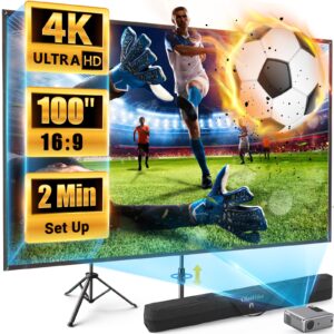 olarhike portable projector screen with stand, 100-inch outdoor indoor 16:9 4k hd pvc projection screen, 1.2 gain movie screen with carry bag wrinkle-free design for home theater backyard movie night