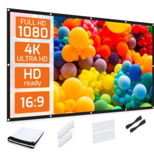 Projector Screen, HYZ 120 inch Portable Projector Screen Indoor Outdoor Projection Screen 16:9 4K HD Wrinkle-Free Foldable Movie Screen for Backyard, Double Sided Projection for Home Theater