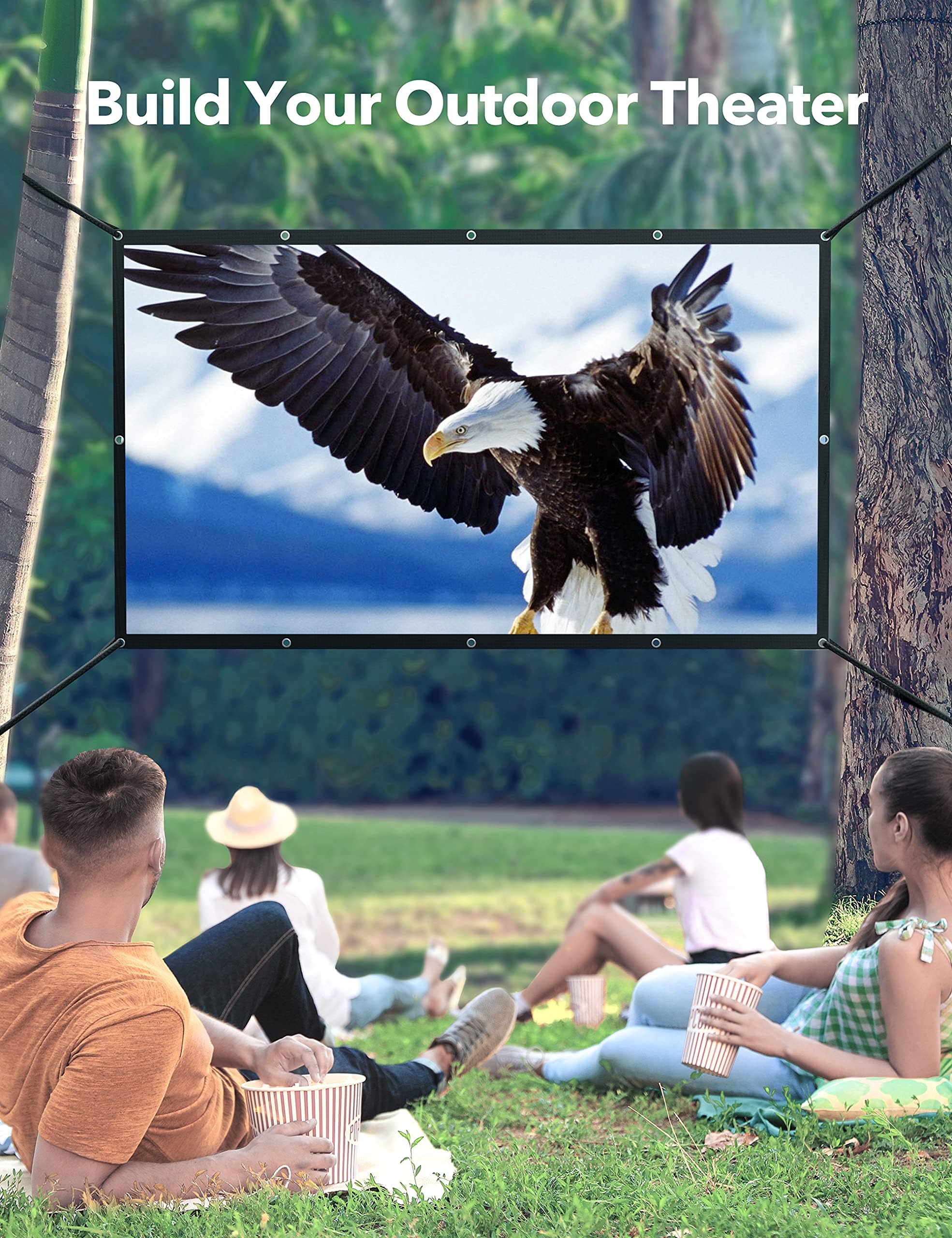 Projector Screen, HYZ 120 inch Portable Projector Screen Indoor Outdoor Projection Screen 16:9 4K HD Wrinkle-Free Foldable Movie Screen for Backyard, Double Sided Projection for Home Theater