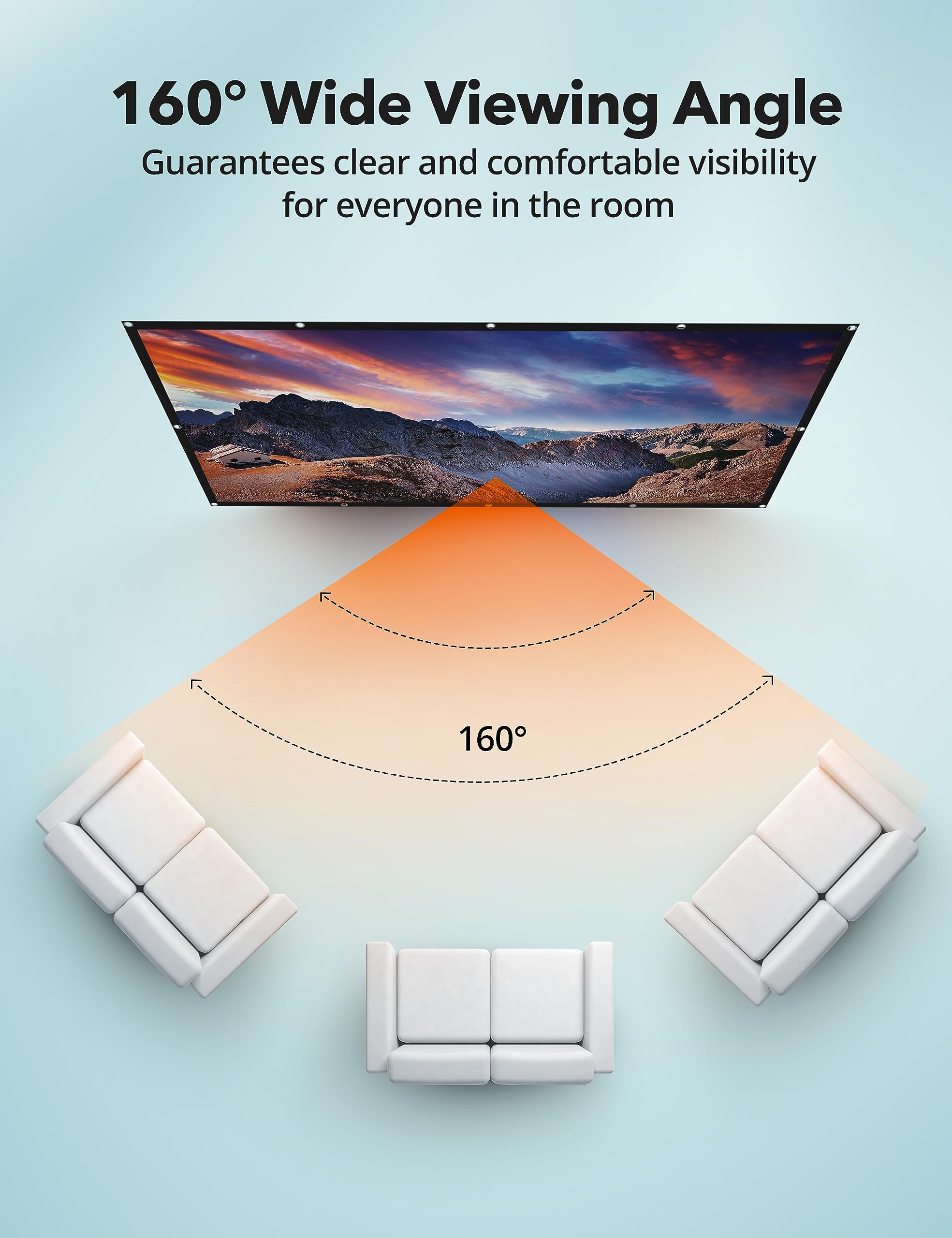 Projector Screen, HYZ 120 inch Portable Projector Screen Indoor Outdoor Projection Screen 16:9 4K HD Wrinkle-Free Foldable Movie Screen for Backyard, Double Sided Projection for Home Theater