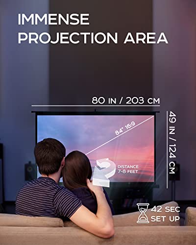 Projector Screen with Stand 84 inch - Indoor and Outdoor Projection Screen for Movie or Office Presentation - 16:9 HD Premium Wrinkle-Free Tripod Screen for Projector with Carry Bag and Tight Straps