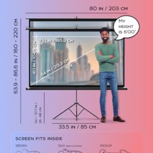 Projector Screen with Stand 84 inch - Indoor and Outdoor Projection Screen for Movie or Office Presentation - 16:9 HD Premium Wrinkle-Free Tripod Screen for Projector with Carry Bag and Tight Straps