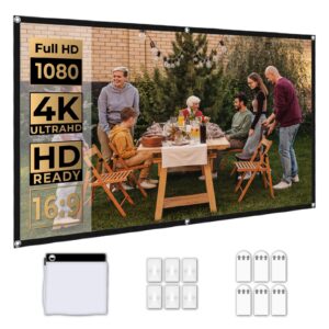 wewatch 120 inch projector screen, portable and foldable projector screen, double sided video projector screen for indoor, outdoor, wrinkle free