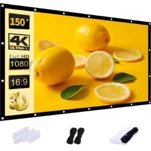 aajk 150 inch projector screen, portable projection screen 16:9 foldable washable spandex sheet outdoor movies screen，for indoor outdoor use(white)