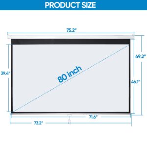 Smartxchoices 80" 16:9 HD Manual Projector Screen with Auto Lock Anti-Crease Home Theater Office Wall Mounted Ceiling Pull Down Projection 1.1 Gain Matte White,View Size: 72 x 40 inches