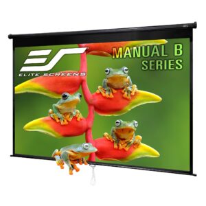 elite screens manual b 110-inch manual pull down projector screen 4k 8k 3d ultra hdr hd ready home theater movie gaming presentation screen, m110h