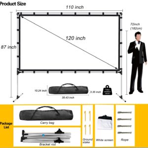 AZXRHWYGS Projector Screen with Stand 120 inch Outdoor Indoor Projector Screen 16:9 4K HD Portable Rear Front Projection Movie Screen with Carry Bag for Home Theater Backyard Movie Night