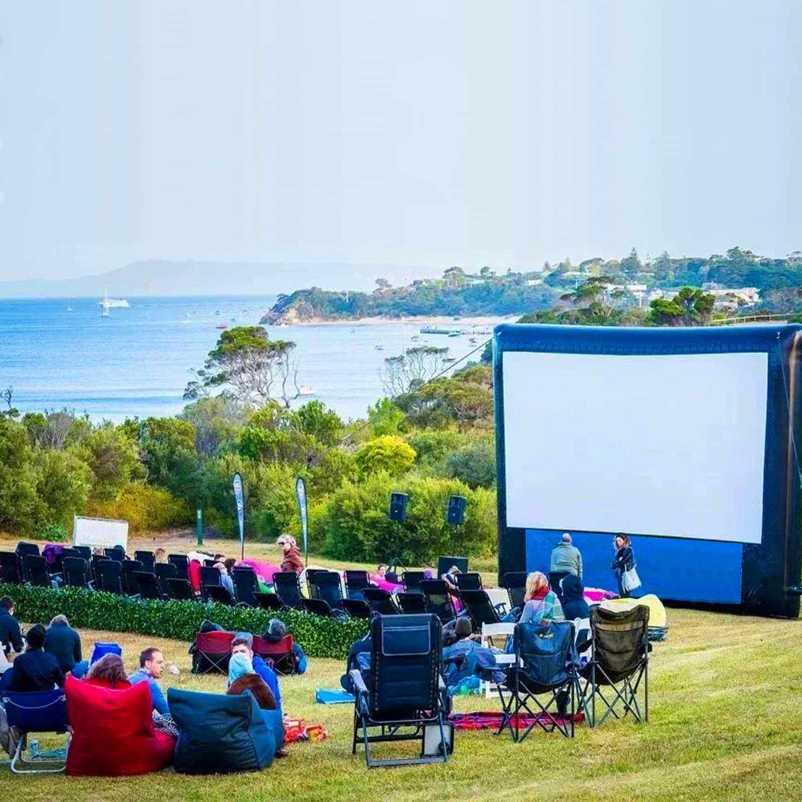 GYUEM 20 feet Inflatable Portable Projector Movie Screen - Huge Air-Blown Cinema Projection Screen Package with Rope, Blower,Tent Stakes - Front & Rear Projection,for Outdoor Party Backyard Pool Fun