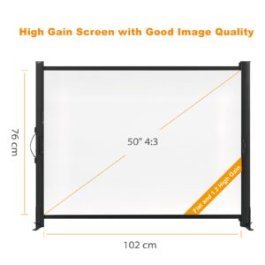 Portable Projector Screen with Stand, 50 Inch 4:3, Outdoor Projector Screen, Lightweight and Retractable, 1.2 High Gain Wrinkle-Free Video Projection Screens, for Home Cinema, Meeting Presentation.