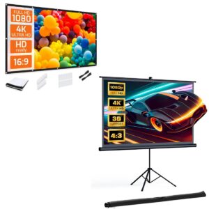 hyz projector screen 120 inch 4k hd with wrinkle-free design & 120 inch portable indoor outdoor projection screen 16:9 4k hd wrinkle-free foldable movie screen