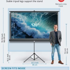 HYZ Projector Screen 120 inch 4K HD with Wrinkle-Free Design & 120 inch Portable Indoor Outdoor Projection Screen 16:9 4K HD Wrinkle-Free Foldable Movie Screen