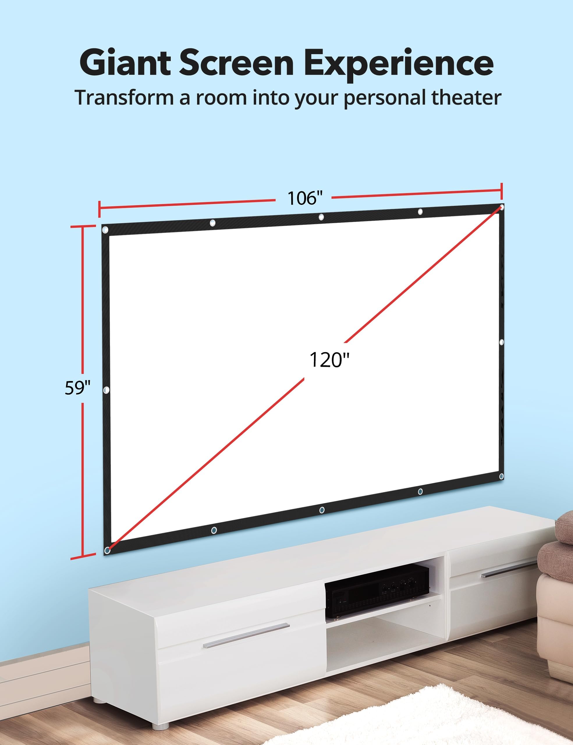 HYZ Projector Screen 120 inch 4K HD with Wrinkle-Free Design & 120 inch Portable Indoor Outdoor Projection Screen 16:9 4K HD Wrinkle-Free Foldable Movie Screen