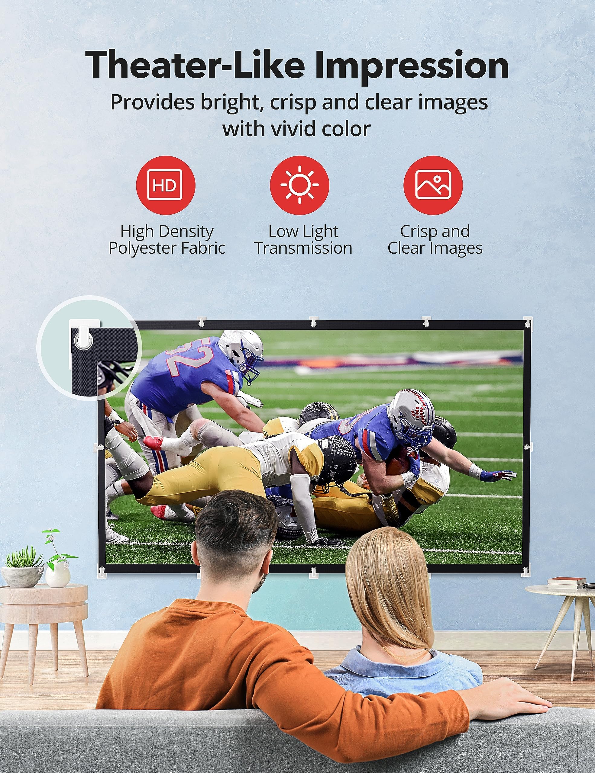 HYZ Projector Screen 120 inch 4K HD with Wrinkle-Free Design & 120 inch Portable Indoor Outdoor Projection Screen 16:9 4K HD Wrinkle-Free Foldable Movie Screen