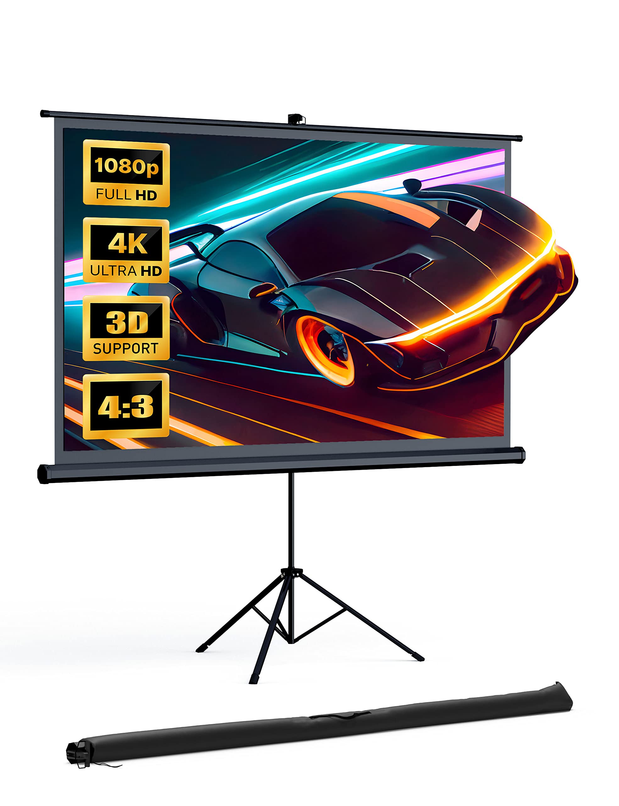 HYZ Projector Screen 120 inch 4K HD with Wrinkle-Free Design & 120 inch Portable Indoor Outdoor Projection Screen 16:9 4K HD Wrinkle-Free Foldable Movie Screen