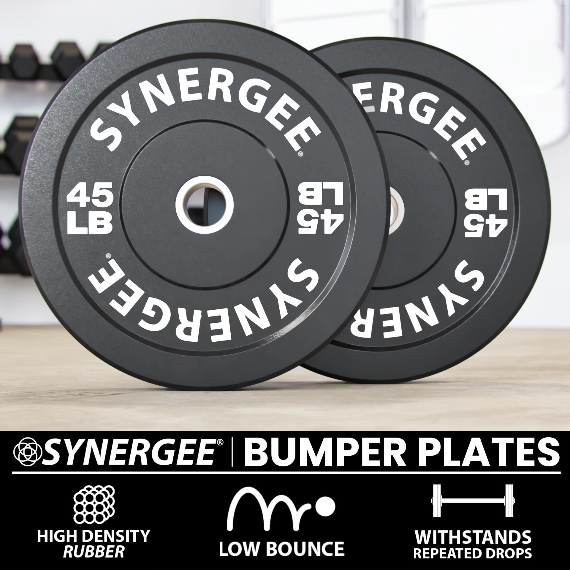 Synergee Bumper Plates Weight Plates Strength Conditioning Workouts Weightlifting 45lbs Pair