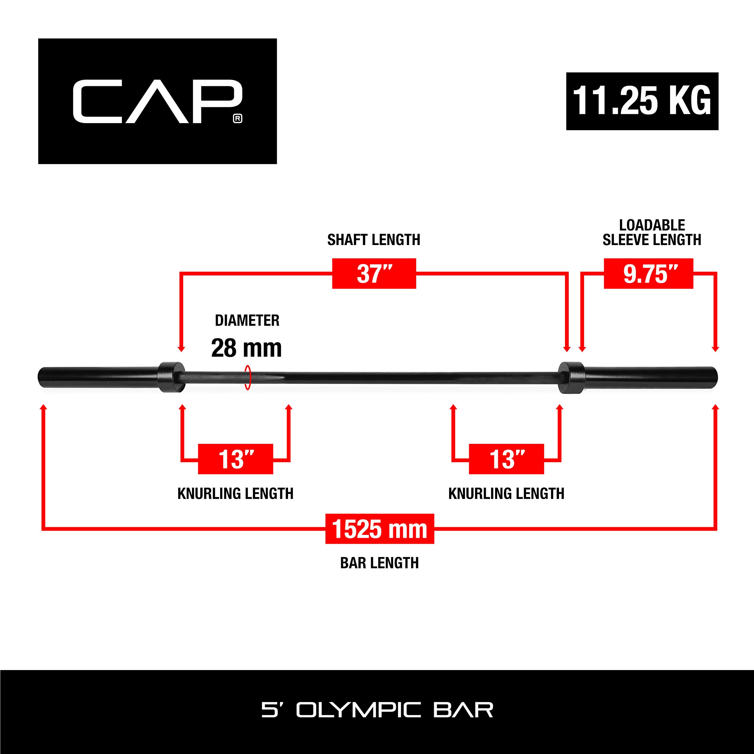 CAP Barbell 5-Foot Solid Olympic Bar, Black (2-Inch) (OBIS-60B)