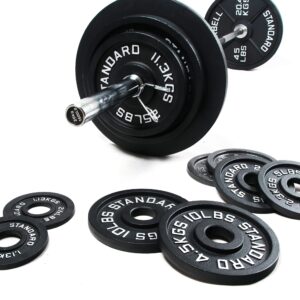 Signature Fitness Cast Iron Olympic Weight Including 7FT Olympic Barbell, 300-Pound Set, Multiple Packages